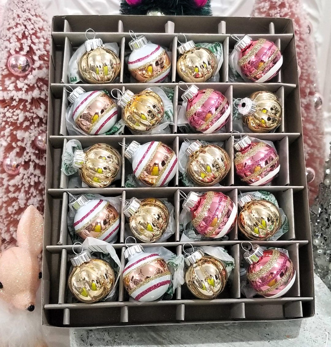 20 Pink Pumpkin SHINY BRITE Autumn Christmas Ornaments Figural Fall ...