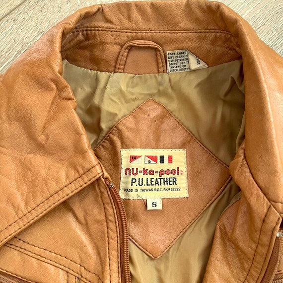 Vintage 1970s Tan Faux Leather Jacket / 70s Polyureth… - Gem
