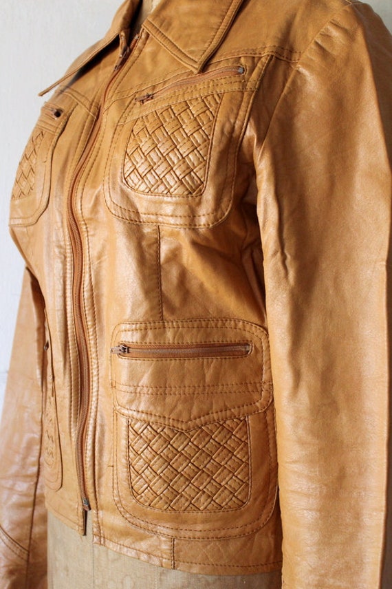 Vintage 1970s Tan Faux Leather Jacket / 70s Polyureth… - Gem