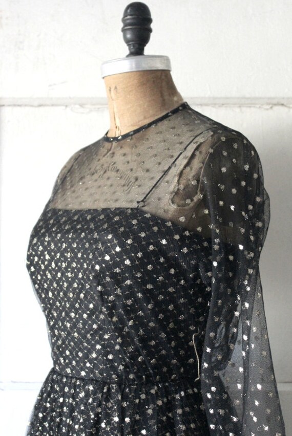 Vintage 1980s Black & Metallic Gold Mesh Dress / 80s … - Gem