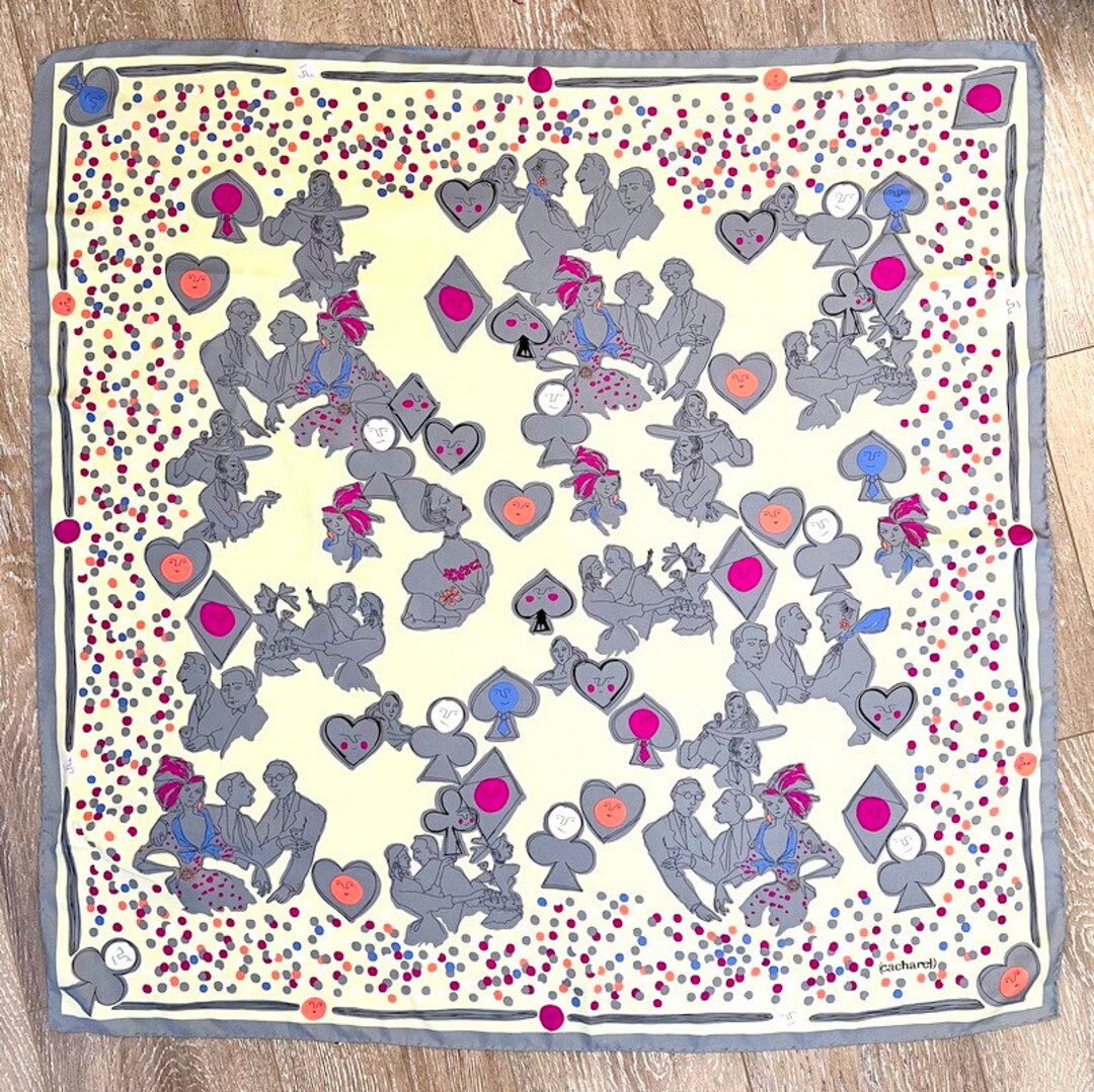 Vintage 1990s Cacharel Silk Scarf / 90s Novelty Print Designer Scarf ...