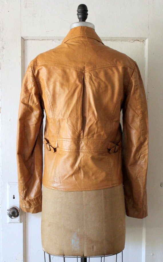 Vintage 1970s Tan Faux Leather Jacket / 70s Polyureth… - Gem