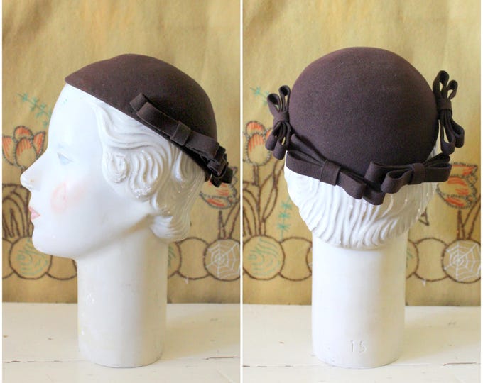 Vintage 1930s Brown Felt Juliet Cap / 30s Cloche Hat Topper With Bows ...