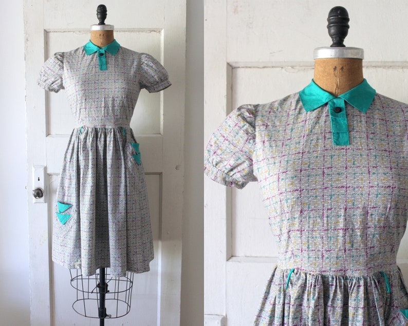Vintage 1930s Pastel Gradient Hatch Print Dress / 30s Cotton - Etsy