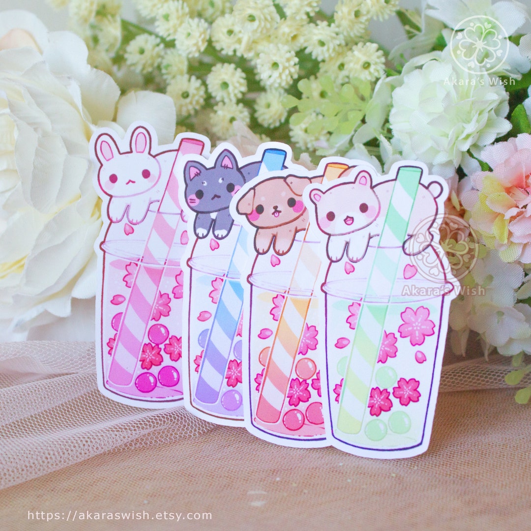 Boba Animals Vinyl Sticker Pack - Pastel Kawaii Cute - Die Cut Stickers ...