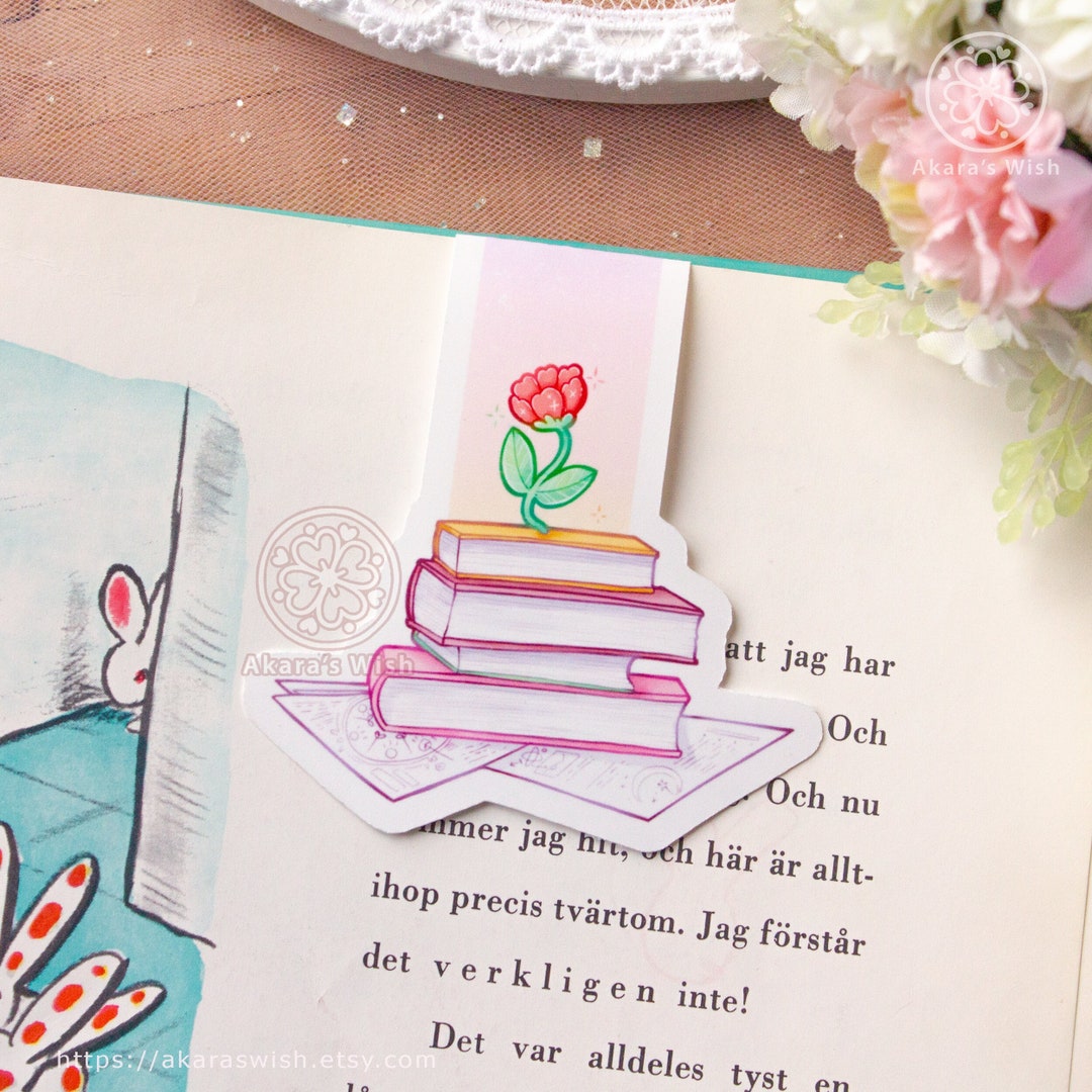 Magical Flower Magnetic Bookmark With Book Stack and Papers Perfect for ...