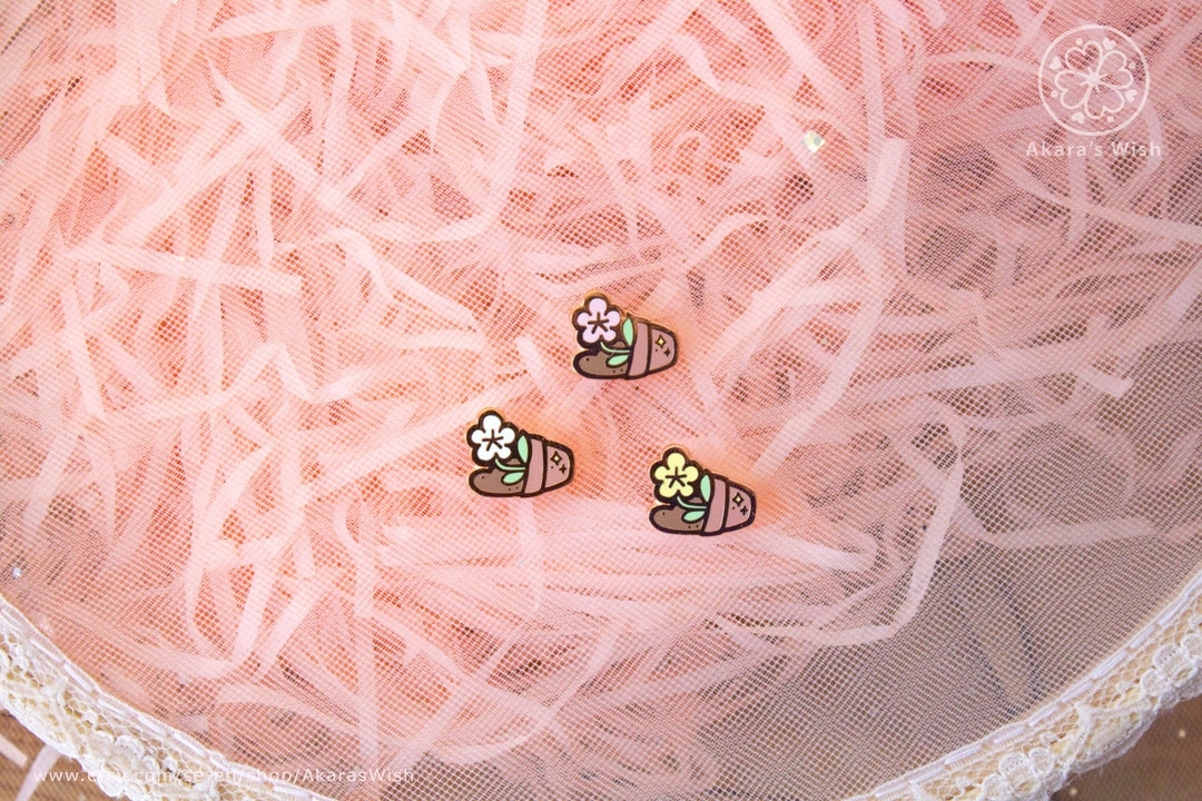 Enamel Pin - Mini Filler Pins - Knocked-over Flower Pot Cute Kawaii ...