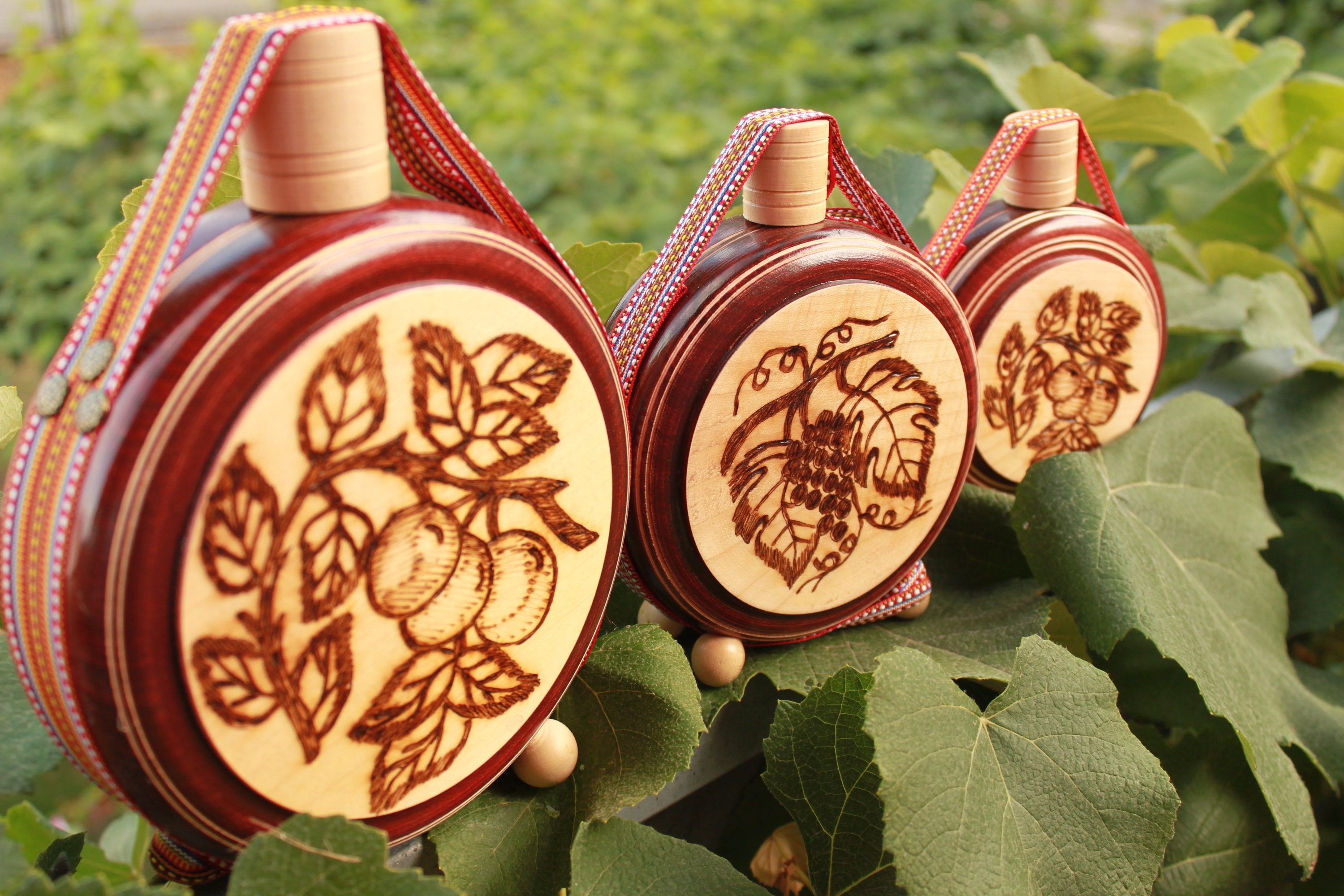 Handmade Wood Flask, Bosnia Cuturica With Plum or Grape Design - Etsy
