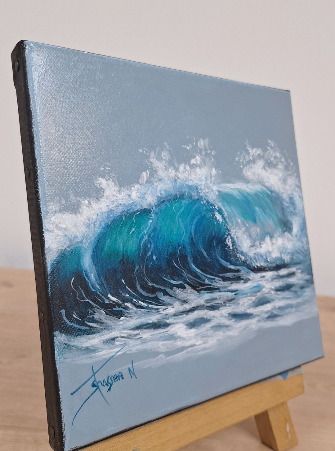 Blue Wave Acrylic on Canvas Small Format 20x20 Cm, Ocean Wall Art, Home ...