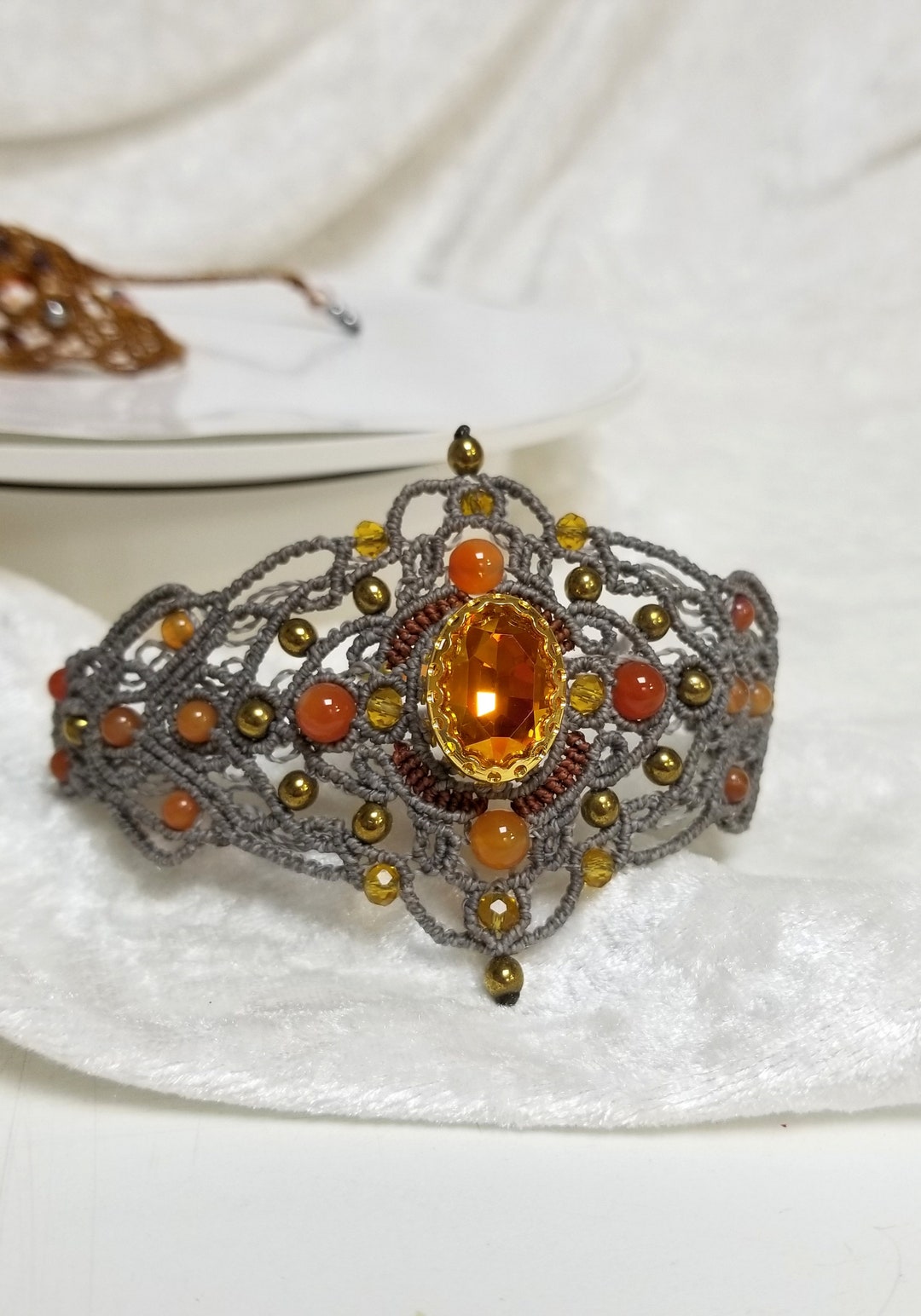 Mirrored K9 Crystal Macramé Bracelet With Carnelians Boho - Etsy