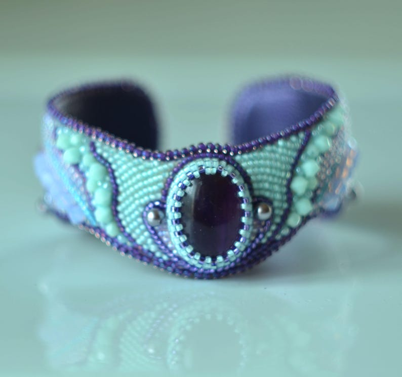 Bead embroidery bracelet bedwork jewelry amethyst bracelet | Etsy