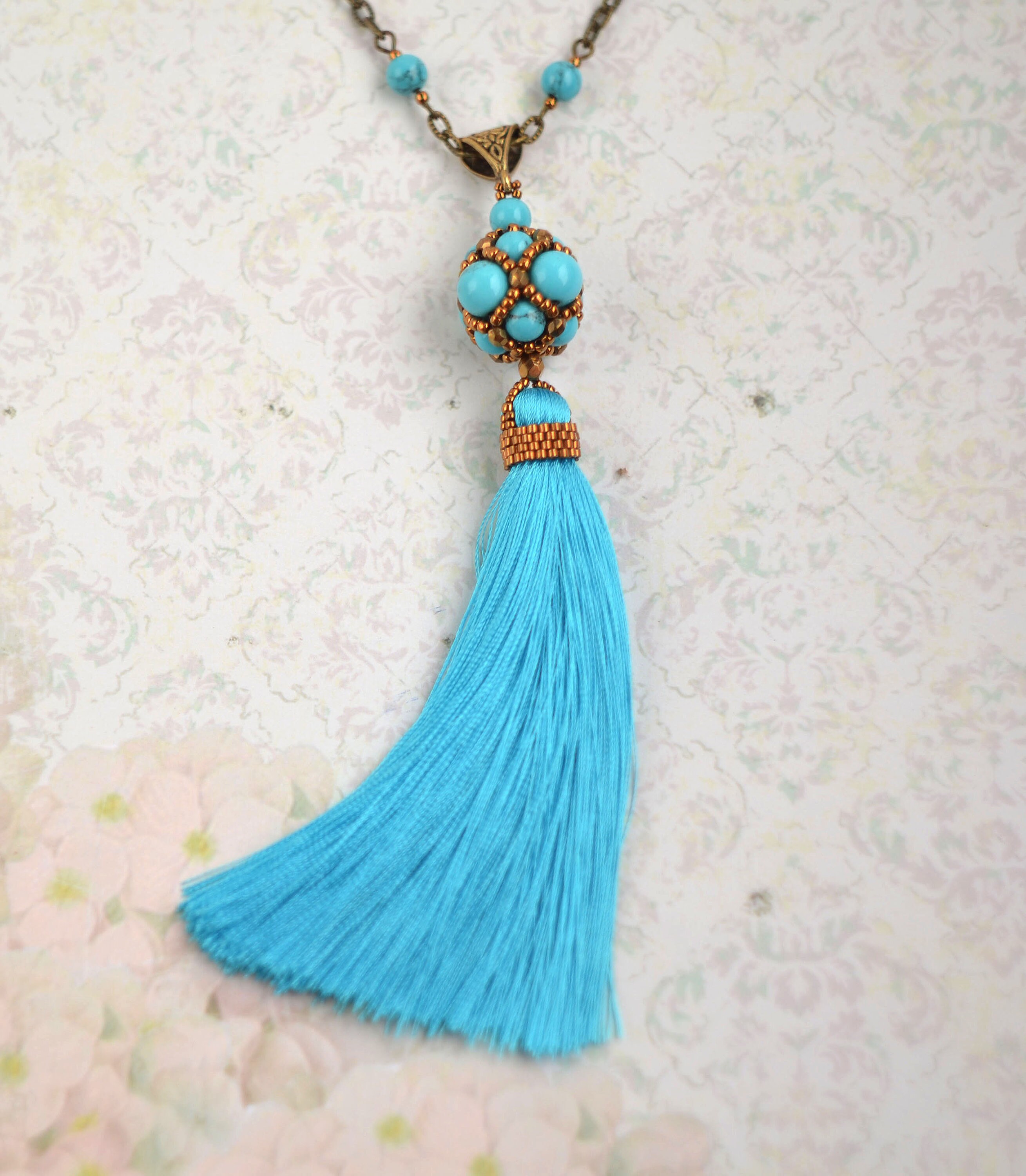 Lange Quaste Halskette Kette Halskette Boho Schmuck lange Perlenkette ...