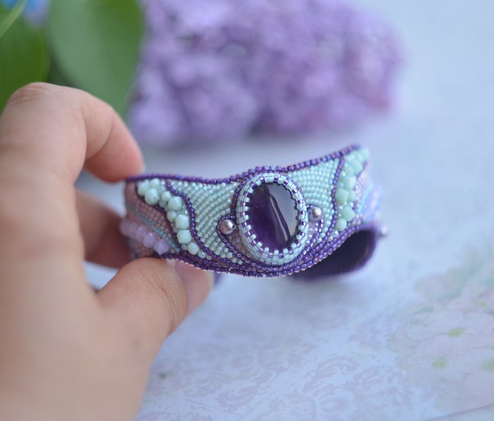 Bead Embroidery Bracelet Bedwork Jewelry Amethyst Bracelet - Etsy