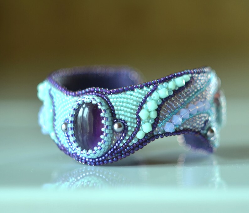 Bead embroidery bracelet bedwork jewelry amethyst bracelet | Etsy