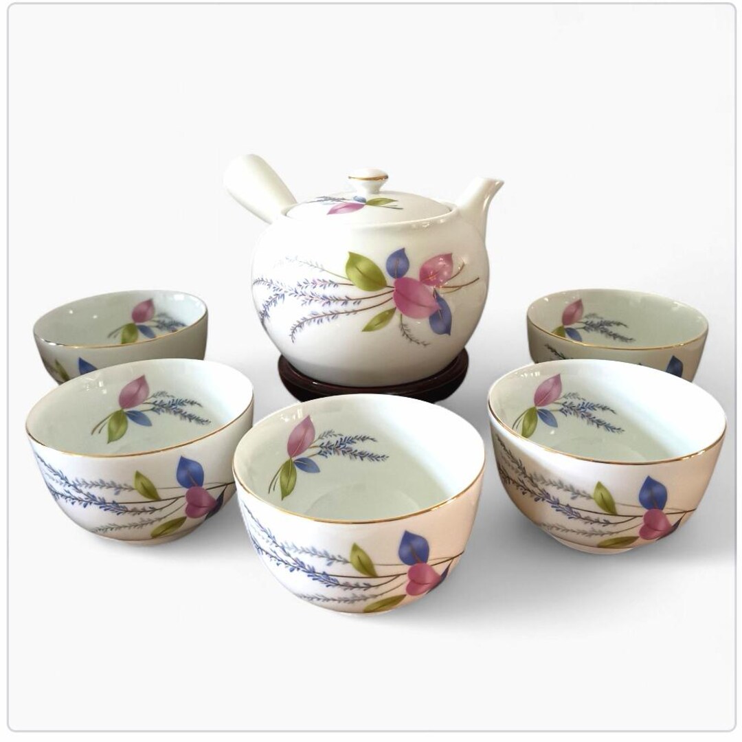 Japanese Arita Tea Set, 5 Cups and 1 Teapot Porcelain Craft KUTANI ...