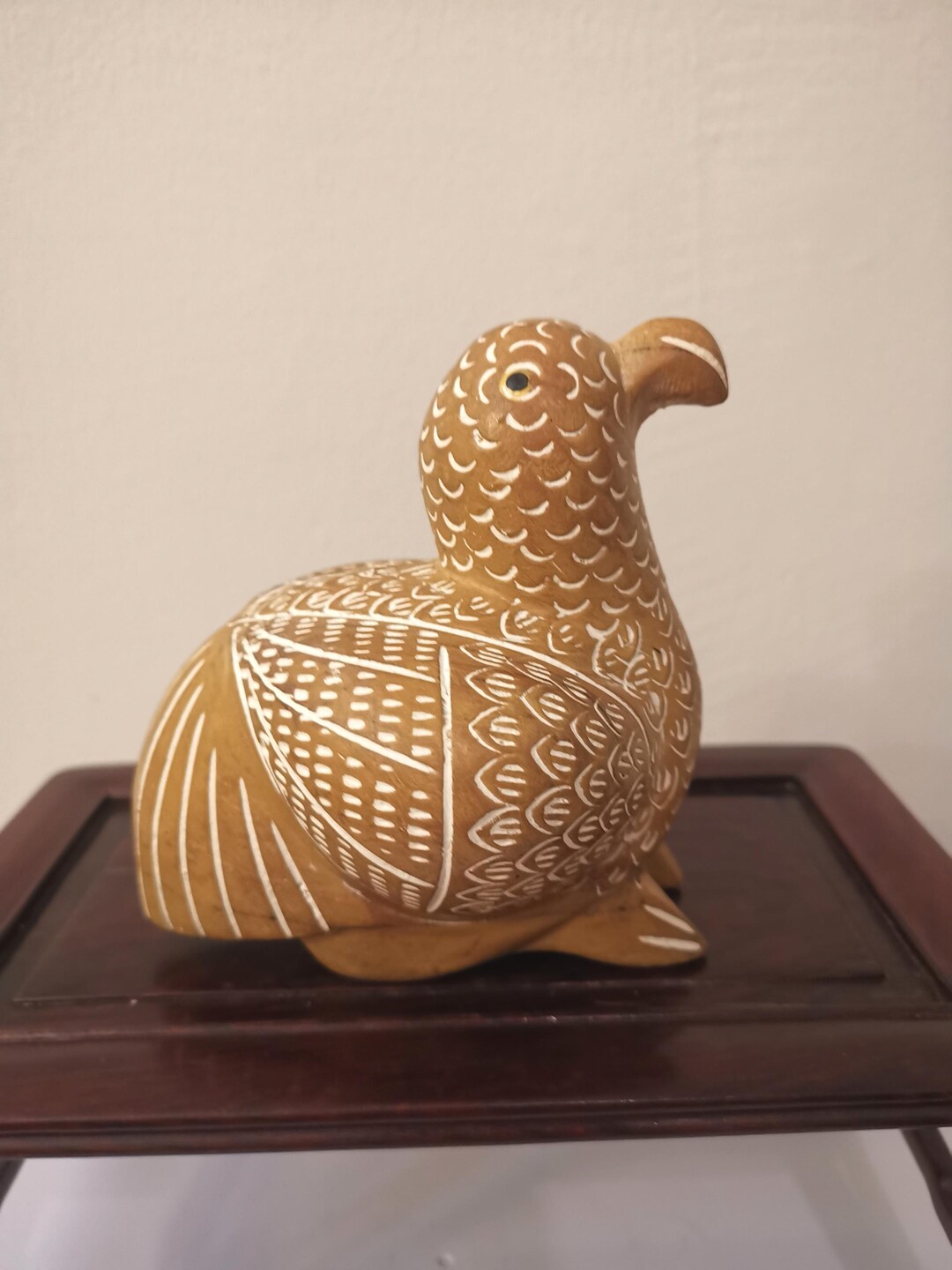 Wooden Teak Wood Bird Figurine, Quail Bird Statue, Wood Carved Hand ...