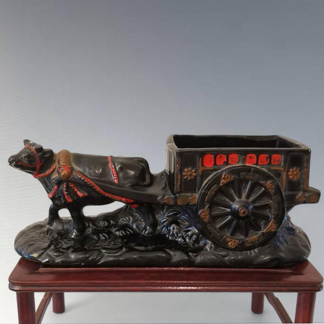 Vintage Cast Iron Japanese Ox Cart Figurine, Gissha Ushi-guruma Planter ...