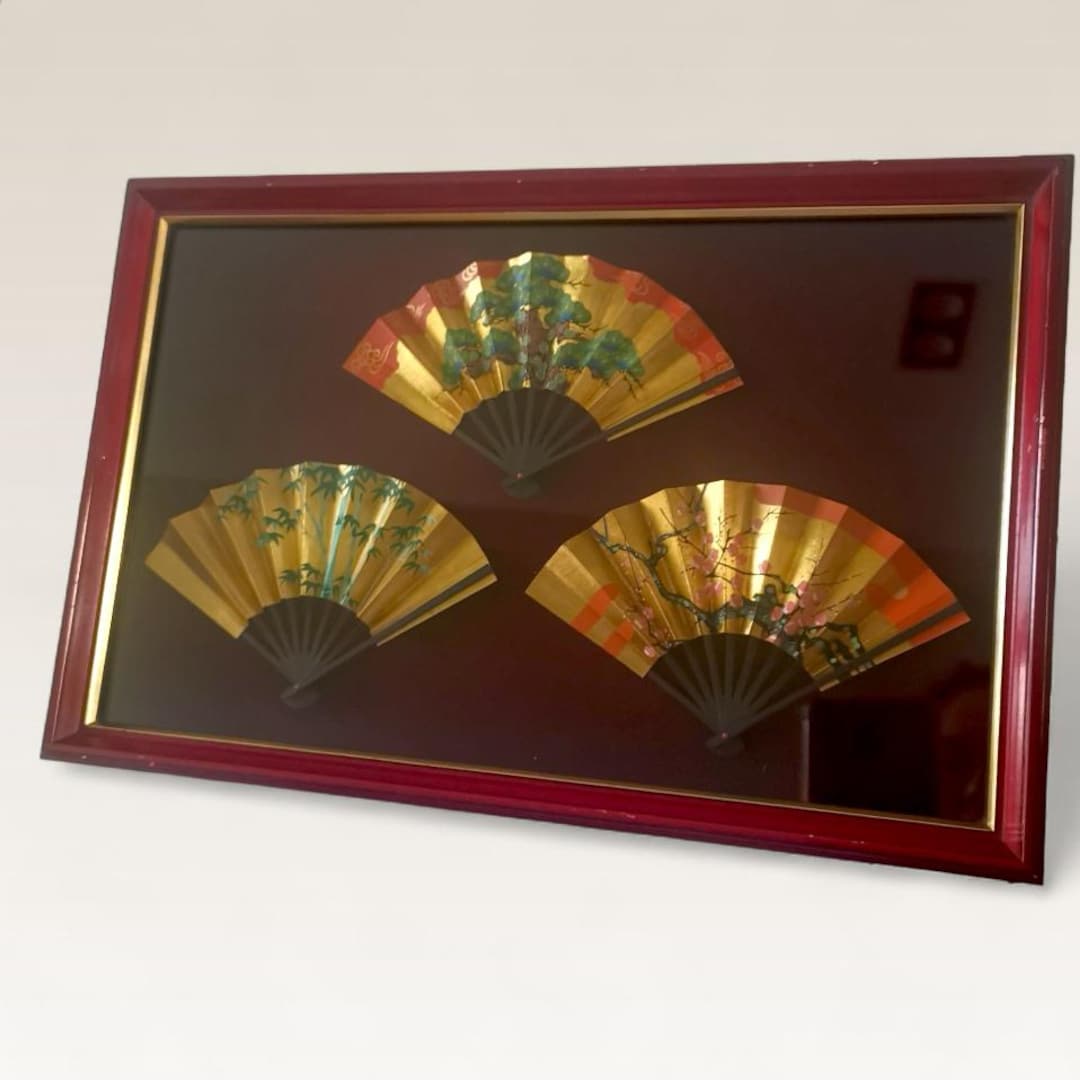 Vintage Japanese Sensu Fan Art, Bamboo & Sakura in Picture Frame - Etsy