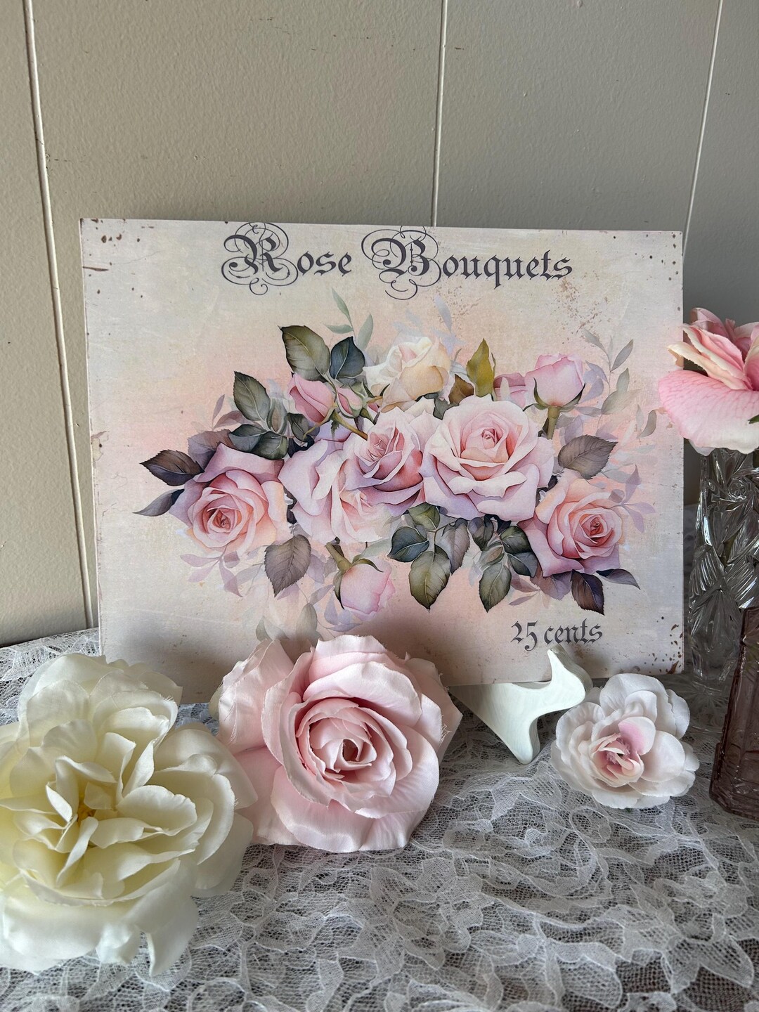 Shabby Roses Wall Hanging Pink Rose Decoration - Etsy