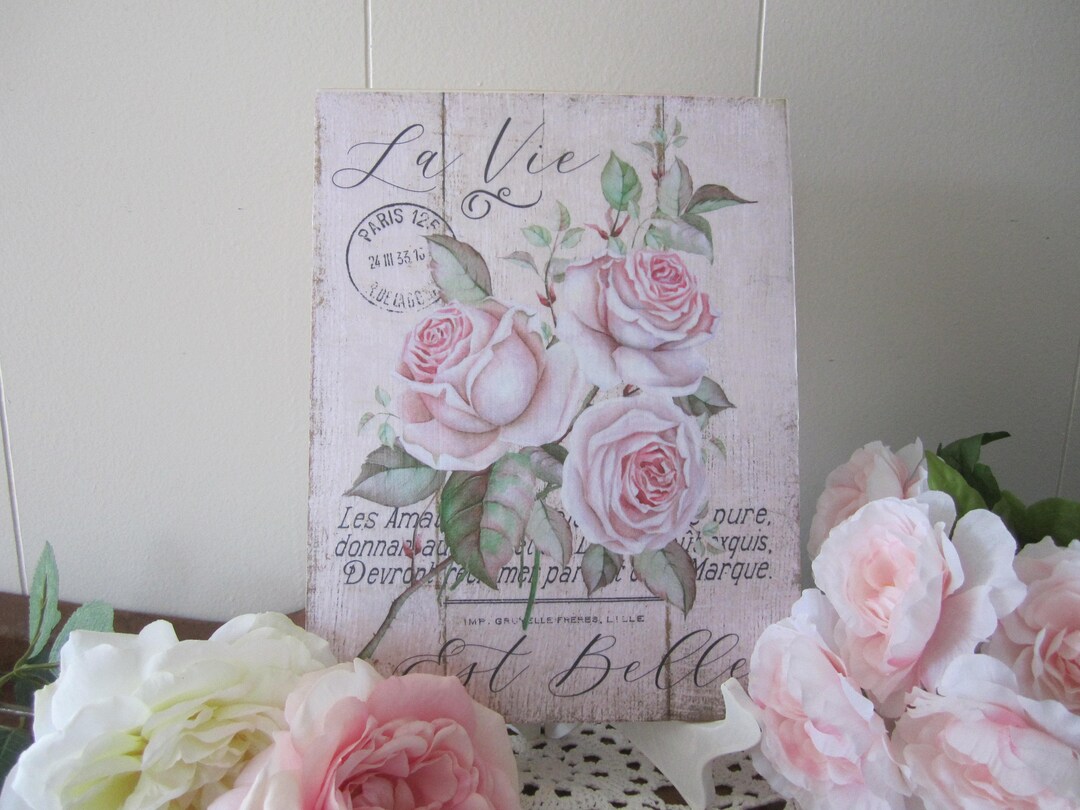 Pink Shabby Roses Sign Handcrafted Plaque - Etsy