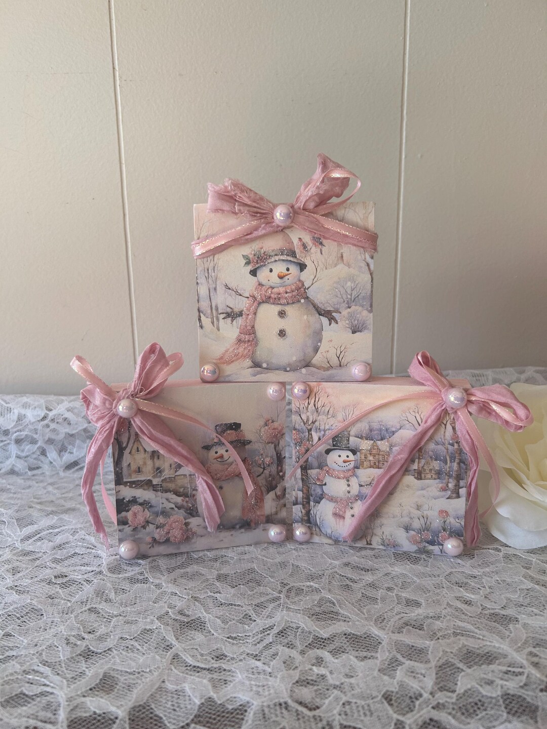 Shabby Pink Snow Lady Decorations Vintage Style Christmas Ornaments - Etsy