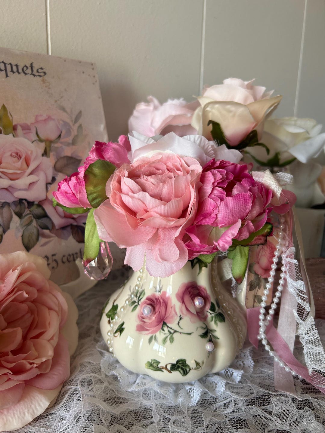 Shabby Pink Rose Milk Jug Ceramic Small Jug Decoration - Etsy