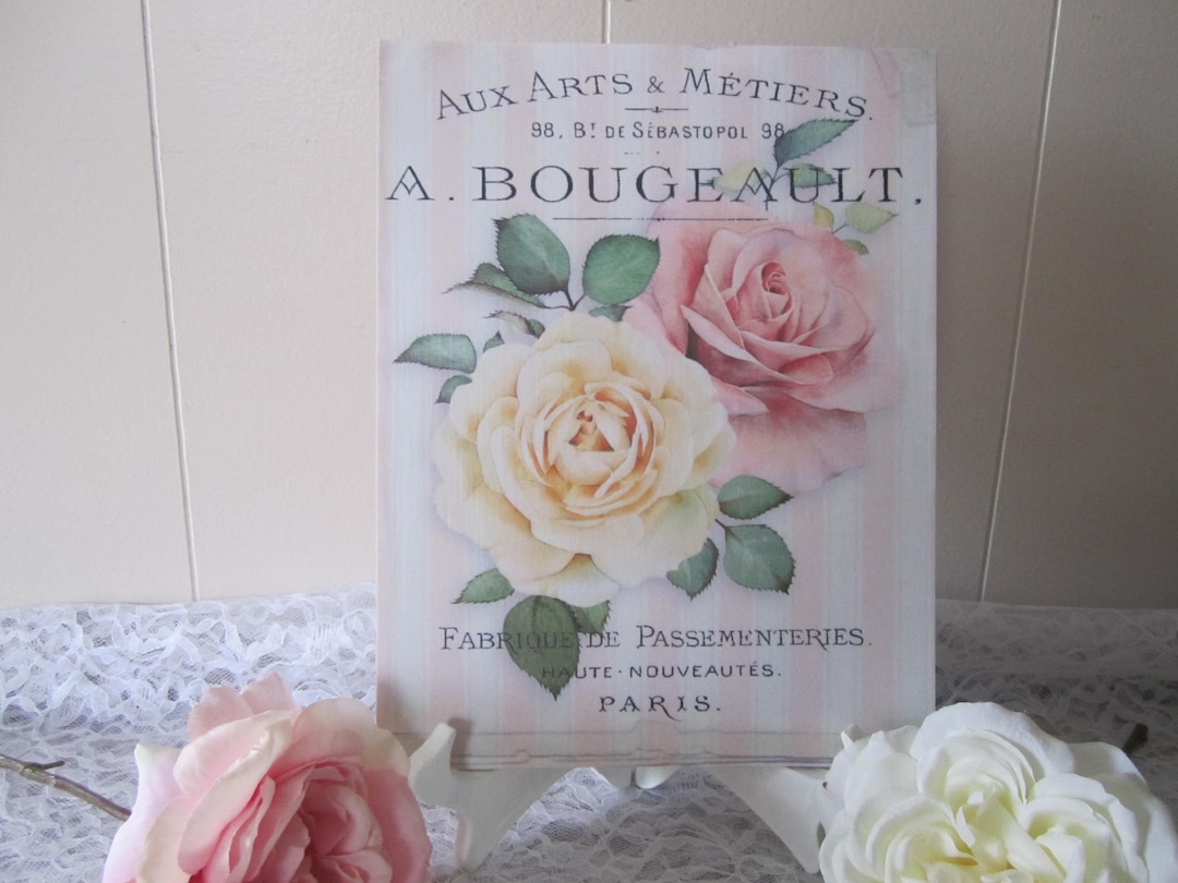 French Shabby Chic Rose Sign Pink Shabby Plaque - Etsy