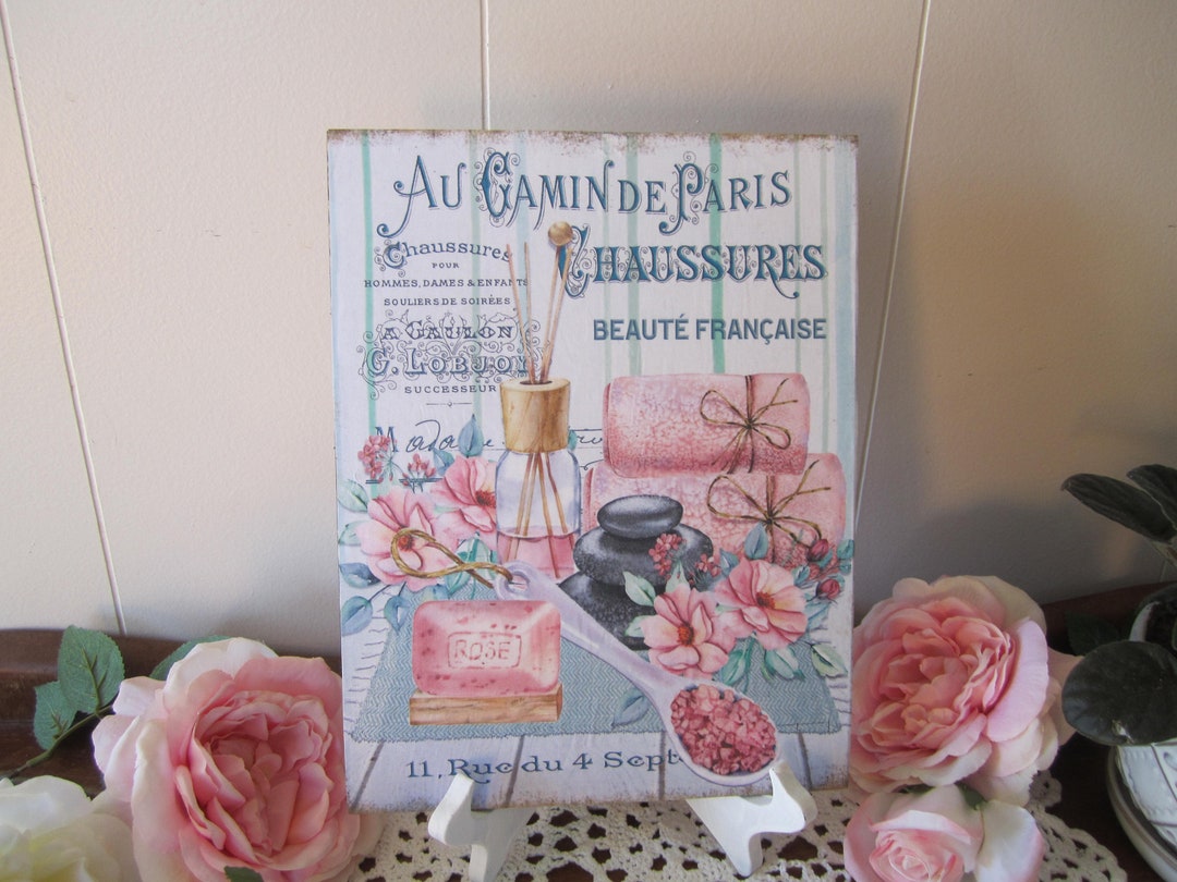 Shabby Rosa Rosa Incienso Placa de baño Letrero francés de madera ...