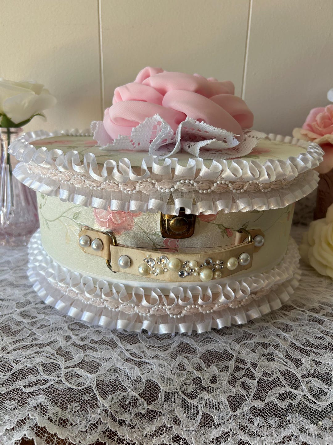 Shabby Pink Hat Box With Handle Shabby Chic Storage Box - Etsy