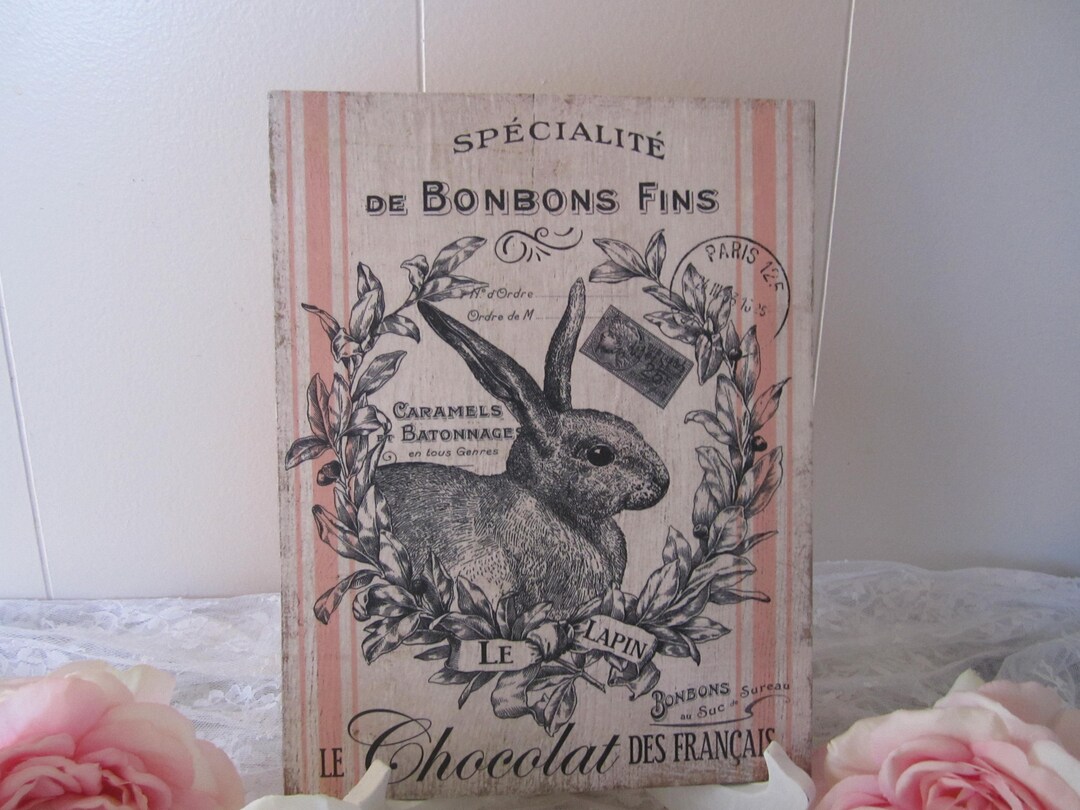 Vintage Spring Rabbit Sign Shabby Pink Rabbit Plaque - Etsy