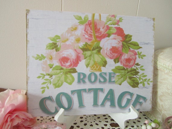 Shabby Rose Cottage Sign Pink Roses - Etsy