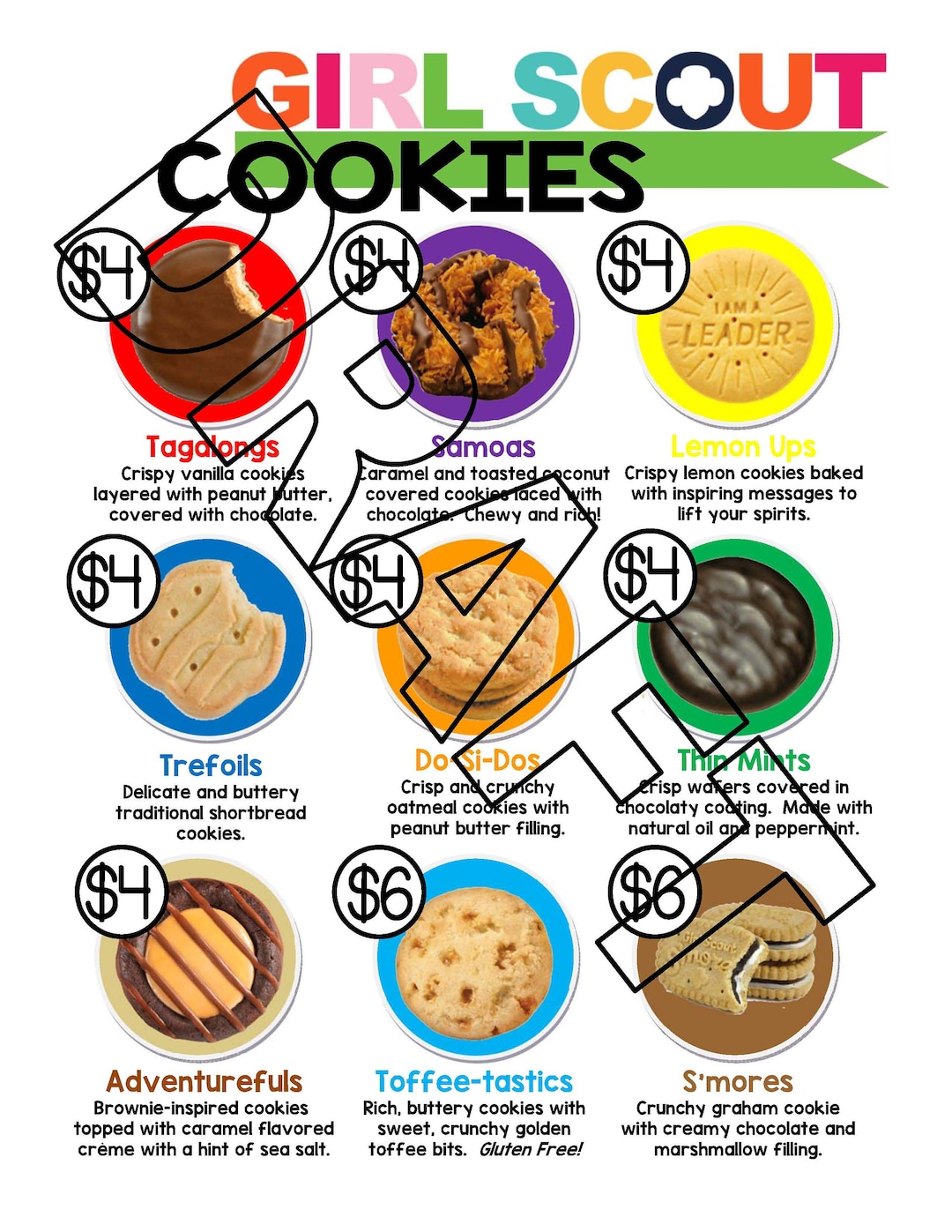 2024 LBB Girl Scout Cookie Menu Price Sheet for Booths Little Brownie ...
