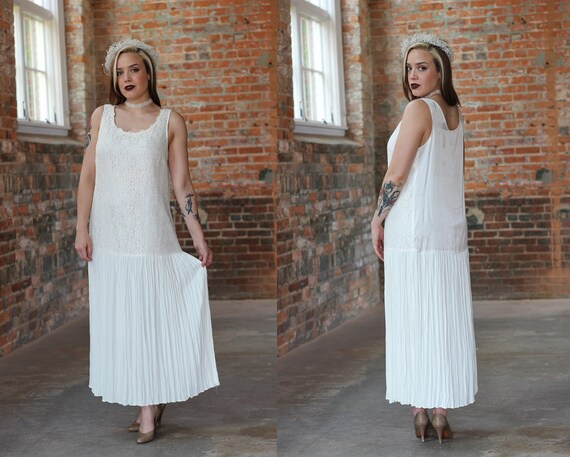 vintage 1980s white flapper dress 80s does 20s handma… - Gem