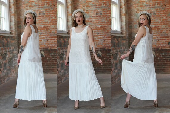vintage 1980s white flapper dress 80s does 20s handma… - Gem