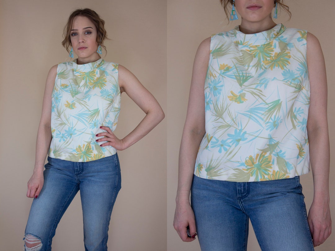 Vintage 1960s Floral Tank Top Back Neck Tie Size Medium 60s Crop - Etsy