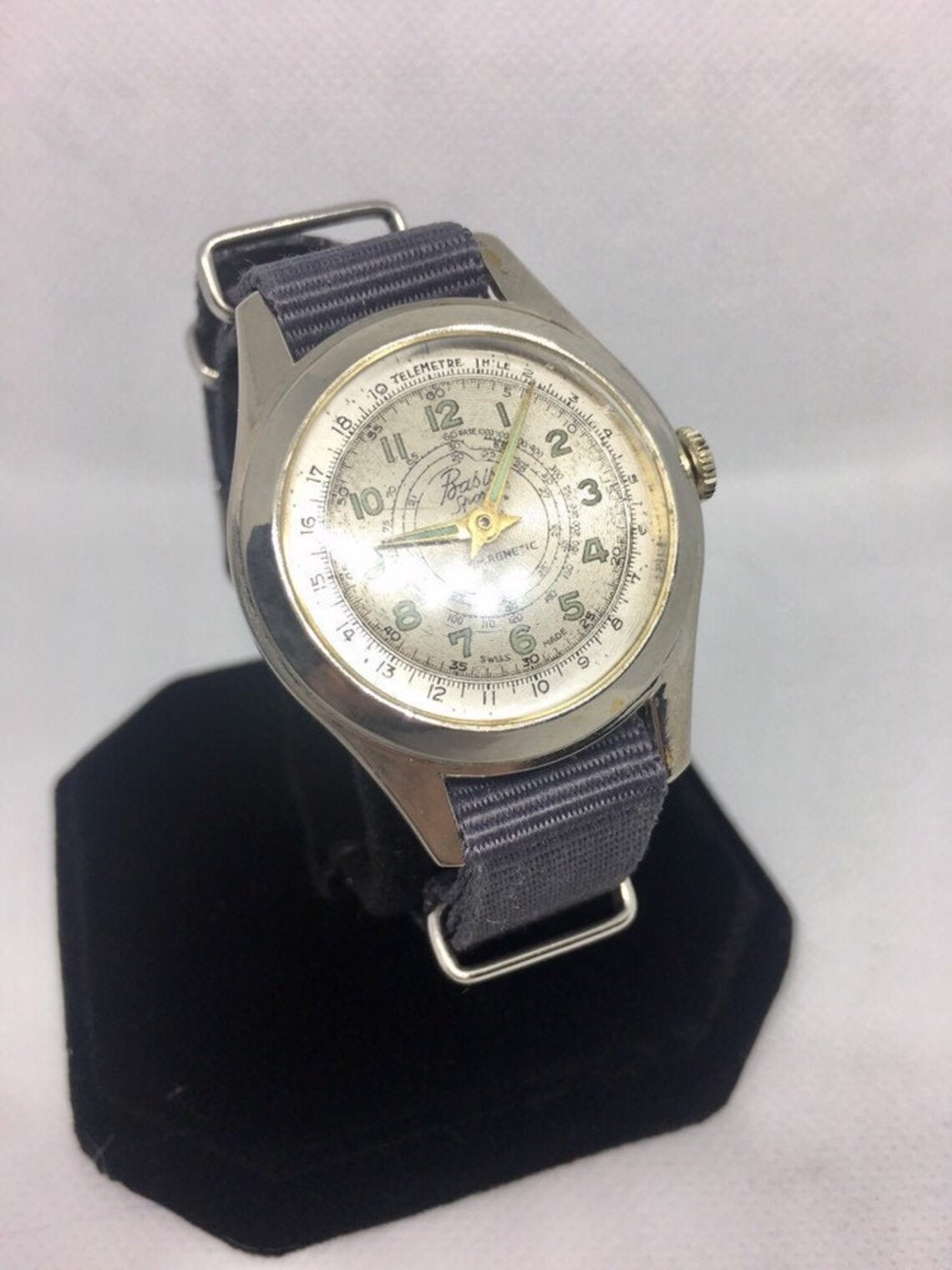 1950s 50s 60s Cool Boho Hipster Swiss Sports Watch Basis Brand on NATO ...