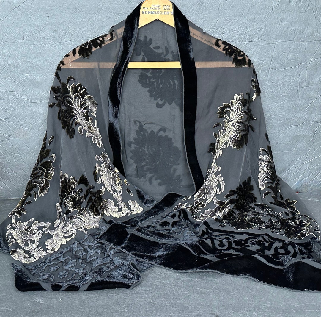 Vintage Silk Blend Burnout Cut Velvet Shawl Wrap Scraf for Formal ...