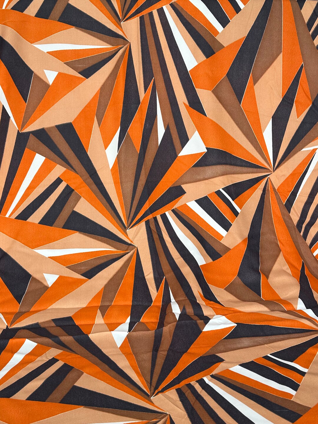 Vintage Art Deco Style Fabric Geometric Abstract Print in Orange Brown ...
