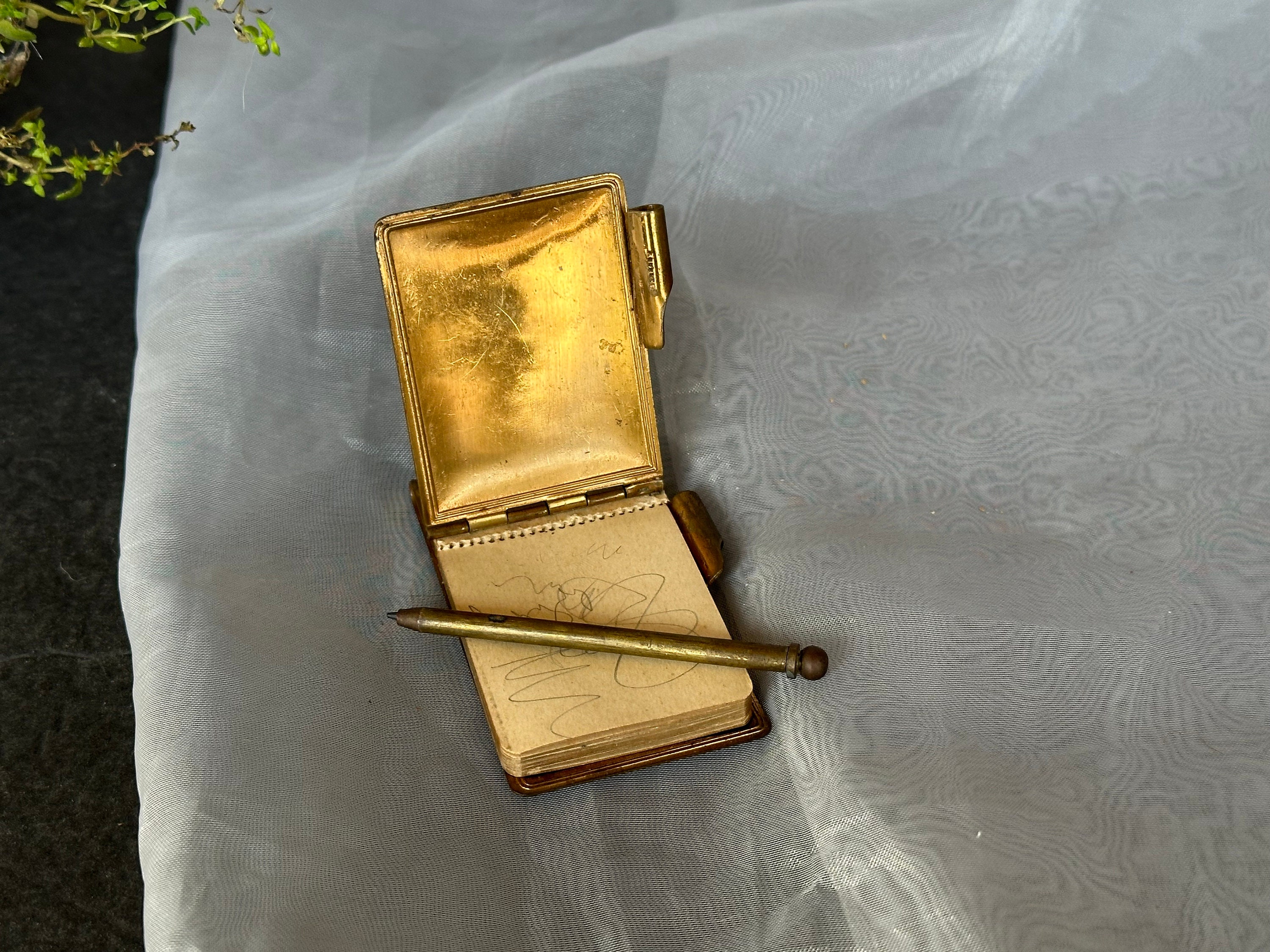 Antique Brass Aide De Memoire With Miniature Pencil Vintage Pocket-size ...