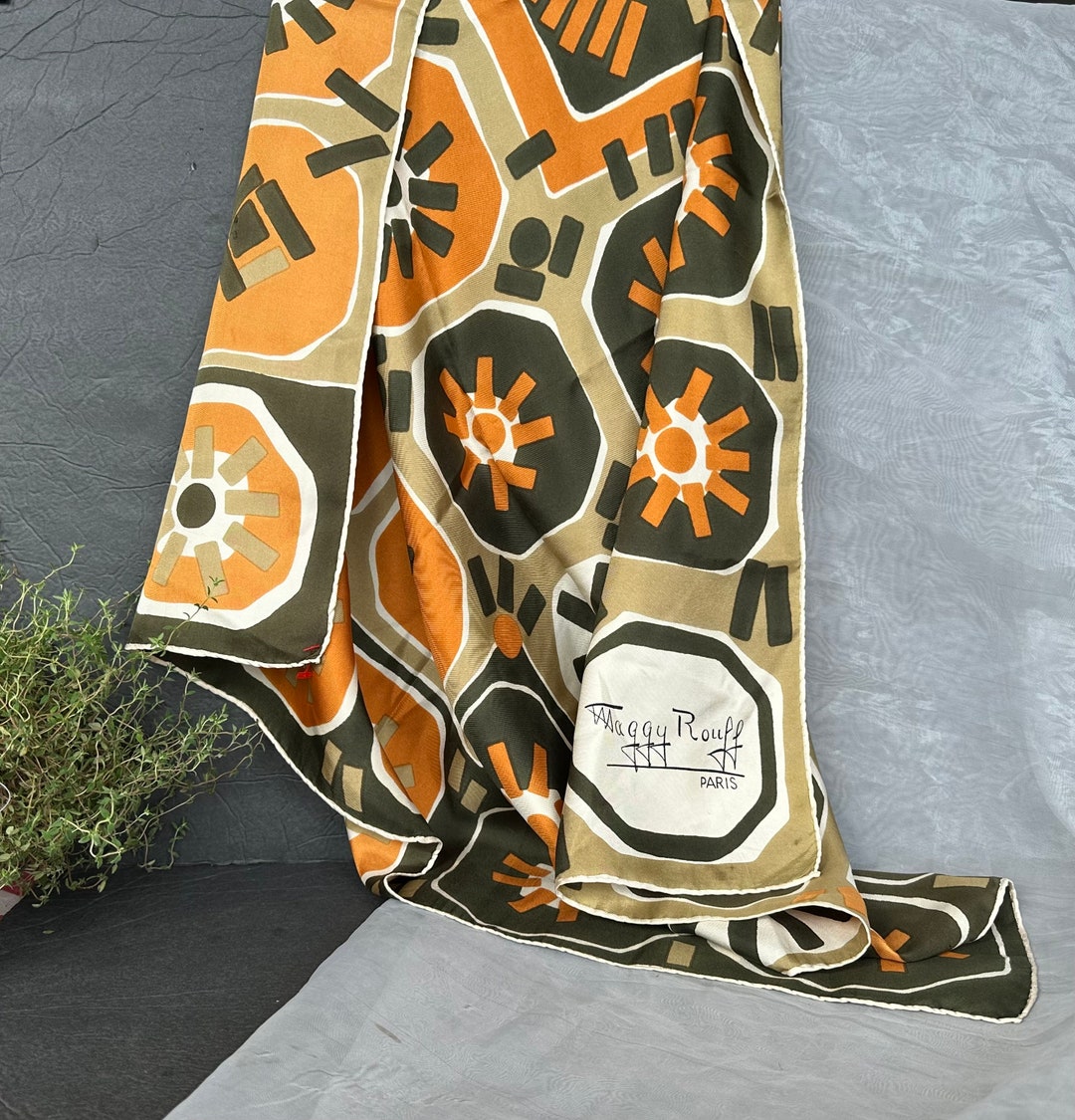 Vintage Maggy Rouff Paris Scarf With Modern Brown and Orange - Etsy