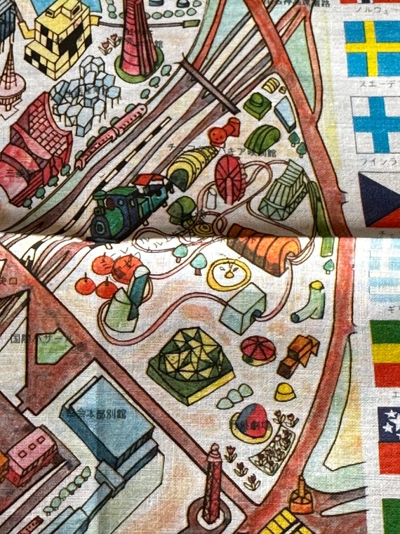 Vintage Pictorial Map Handkerchief Advertising Promot… - Gem