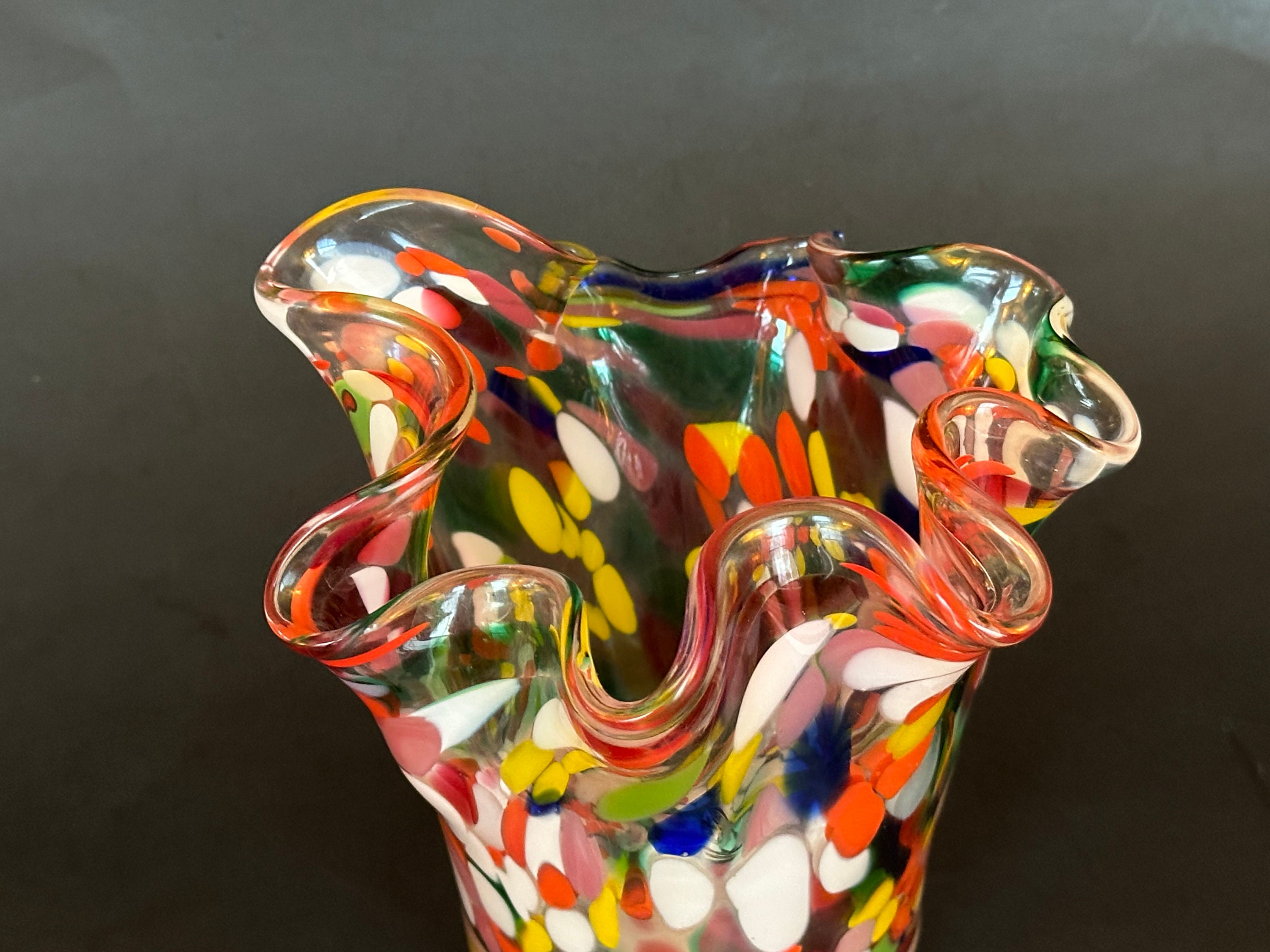 Vintage Murano Art Glass Confetti Vase With Ruffle Rim for Mid - Etsy