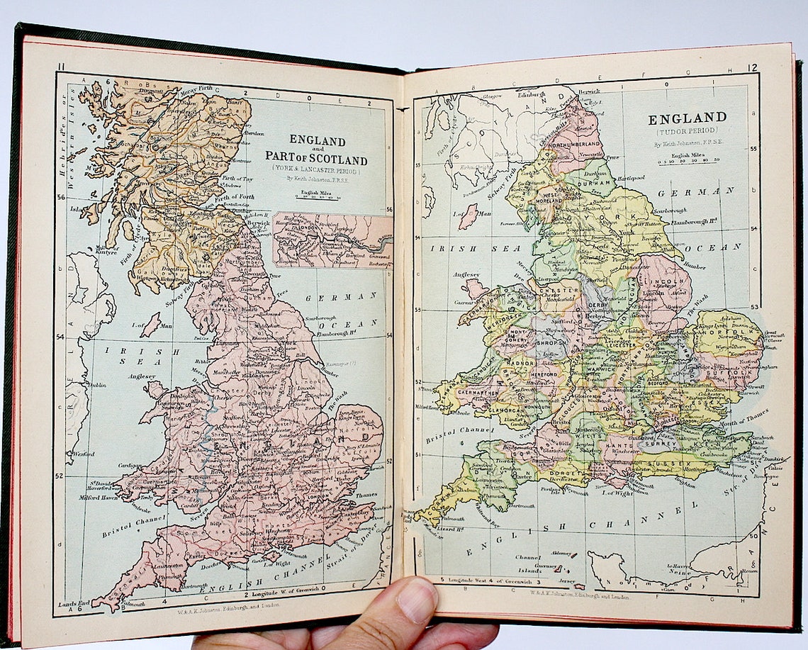 Rare Antique Atlas of Maps Johnston's Historical Half | Etsy