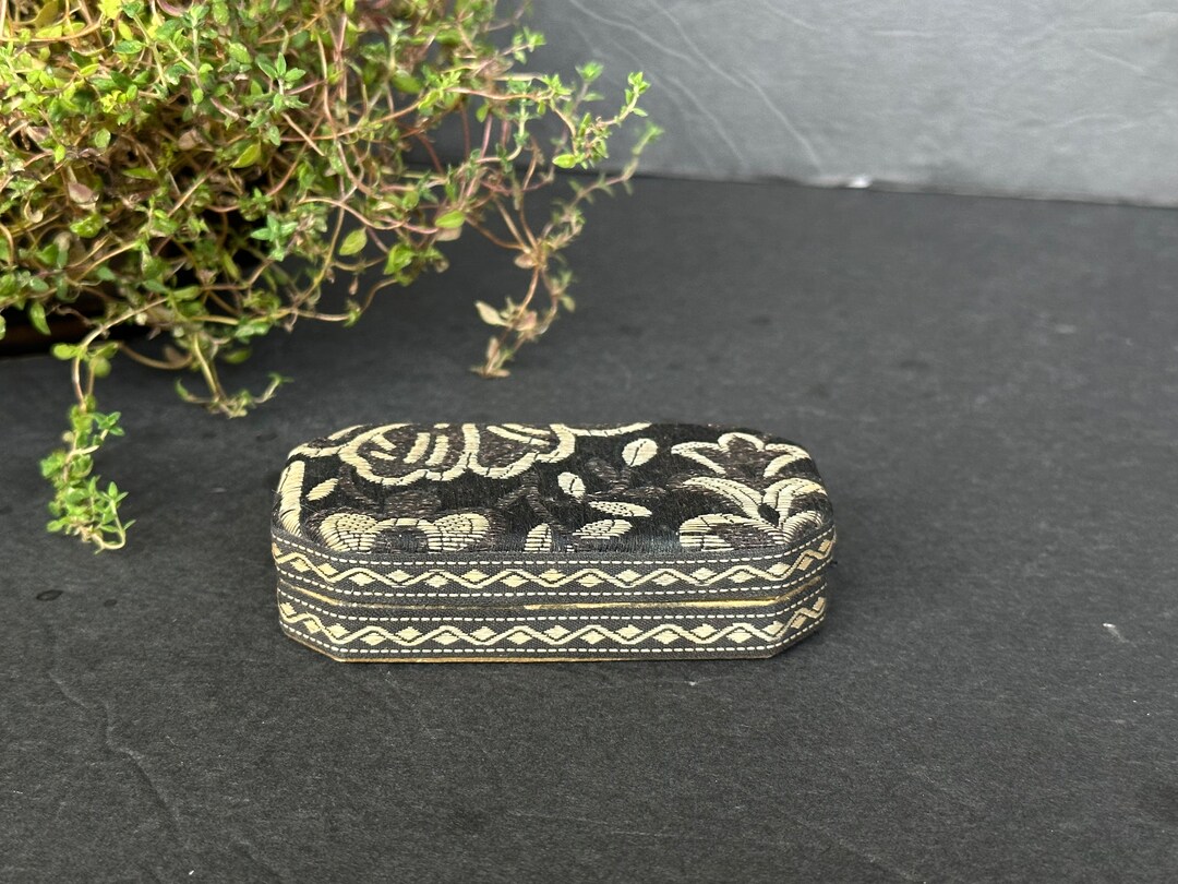 Antique Brocade Box With Mirror, Small Trinket Jewelry Box, Art Nouveau ...