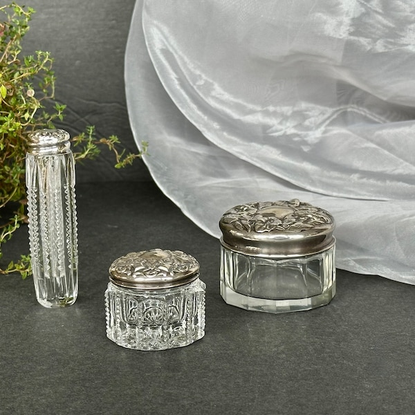 Antique Crystal and Silver Vanity Jars - Etsy