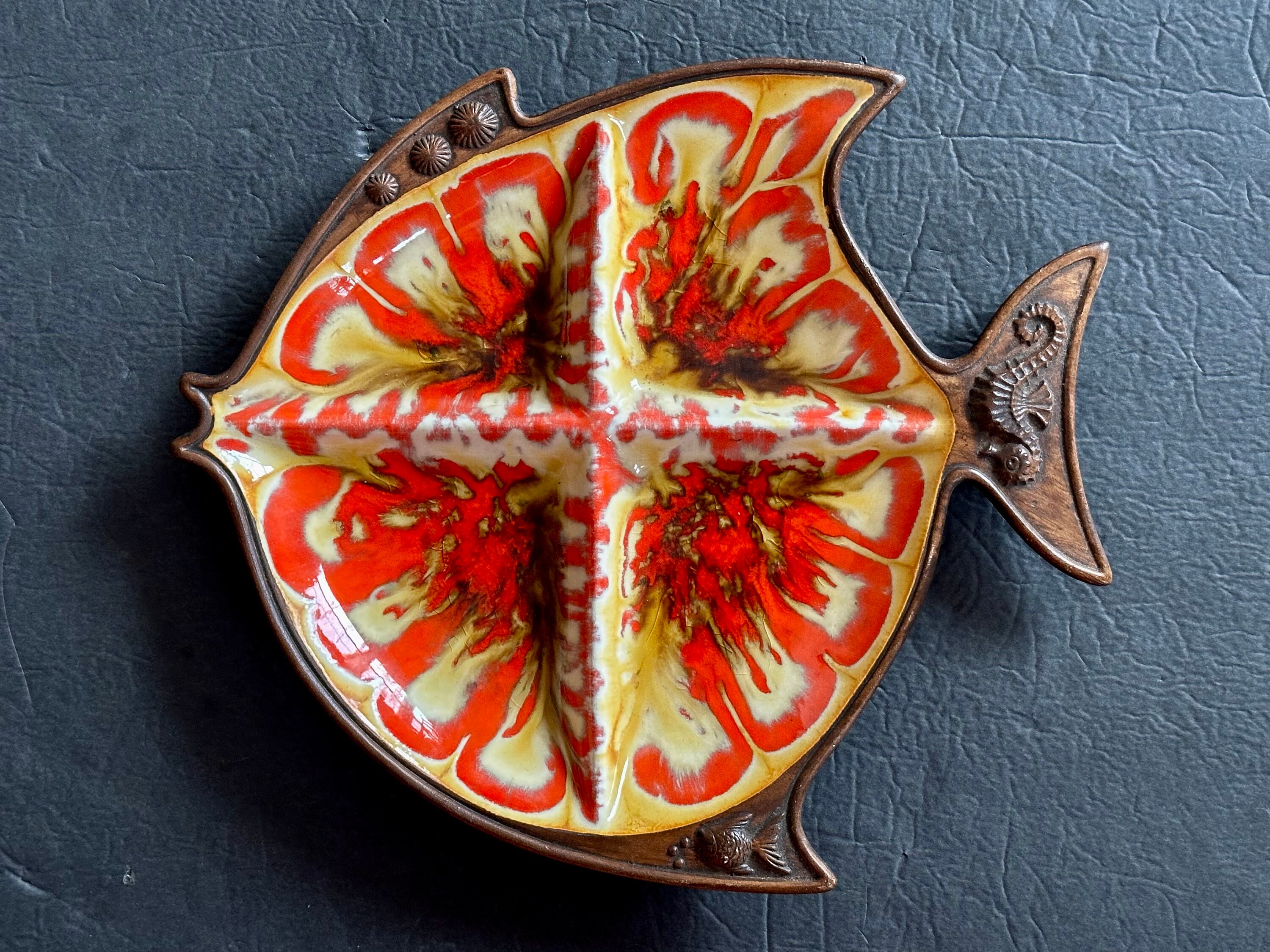 Mid Century Modern Treasure Craft Pottery Fish Bowl Tidbit Tray Dish ...