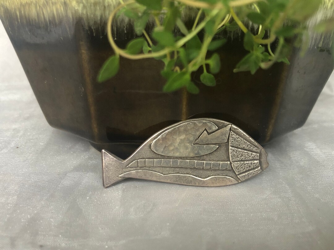 Modernist Sterling Silver Fish Brooch Pin, Modern Sterling Silver Fish ...