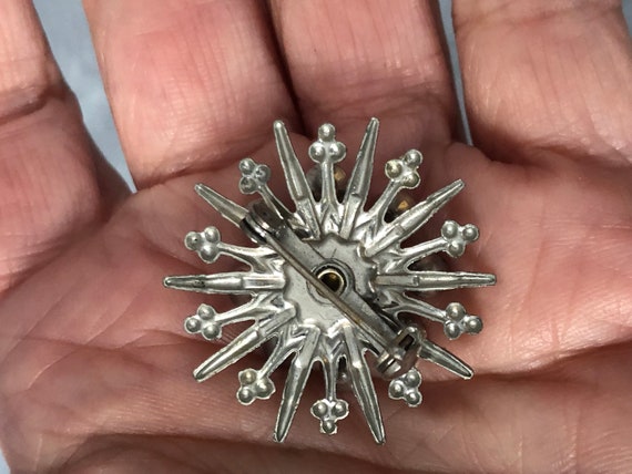 Vintage Atomic Starburst Snowflake Rhinestone Brooch … Gem