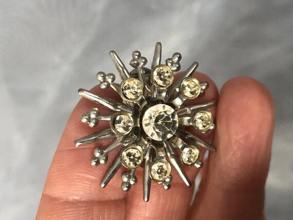 Vintage Atomic Starburst Snowflake Rhinestone Brooch … Gem