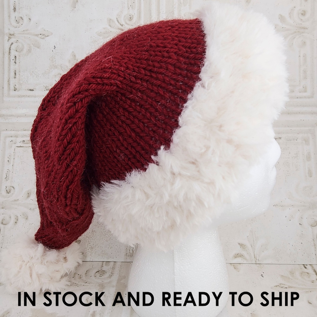 Ready to Ship Handmade Knit Santa Claus Hat, Luxury Christmas Unisex ...